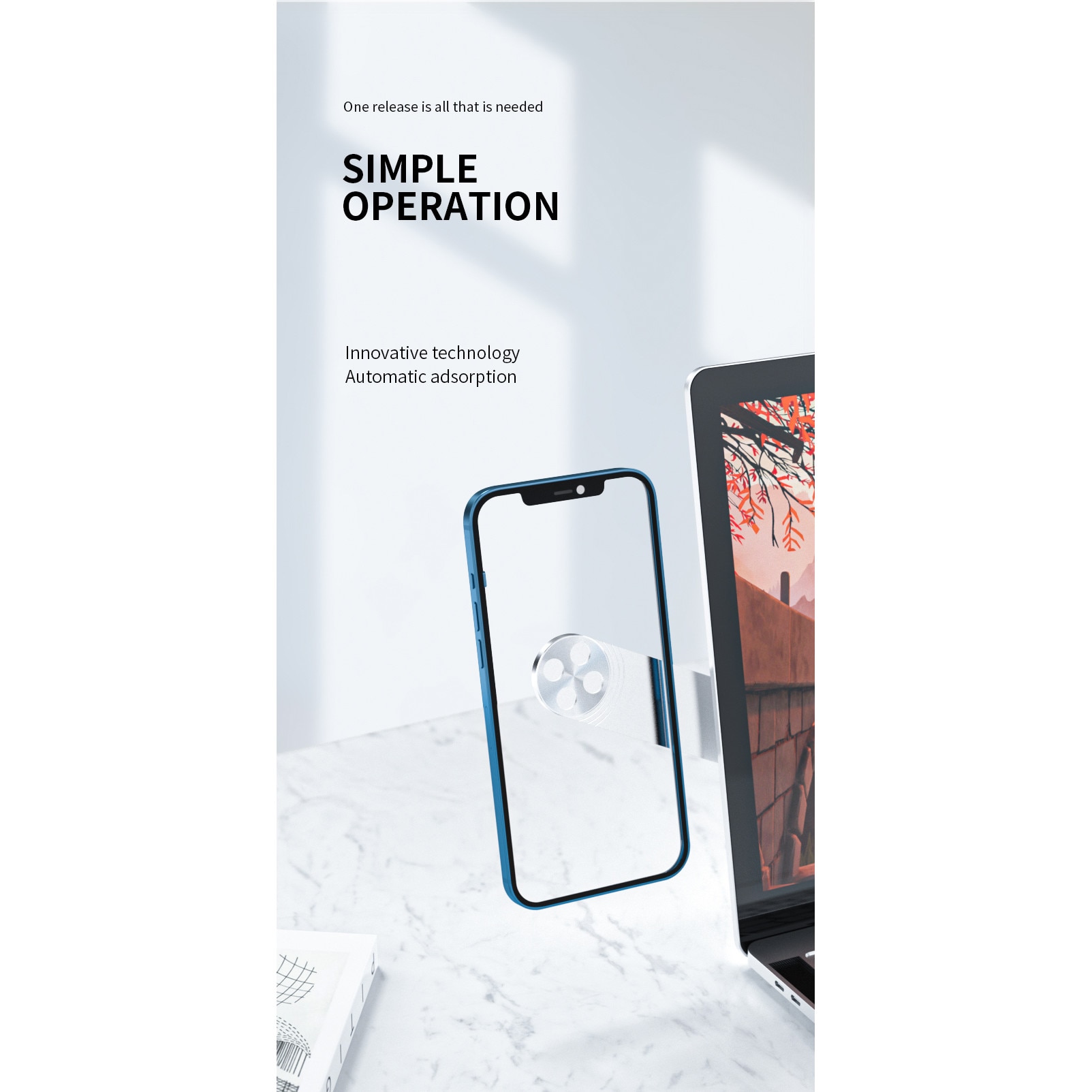 Suport magnetic telefon, Metal, 12x3x0.5 cm, Albastru - eMAG.ro