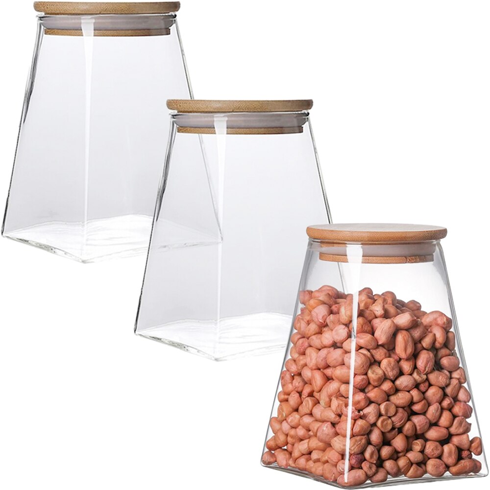 Set 3 recipiente depozitare alimente cu capac bambus, Quasar & Co ...