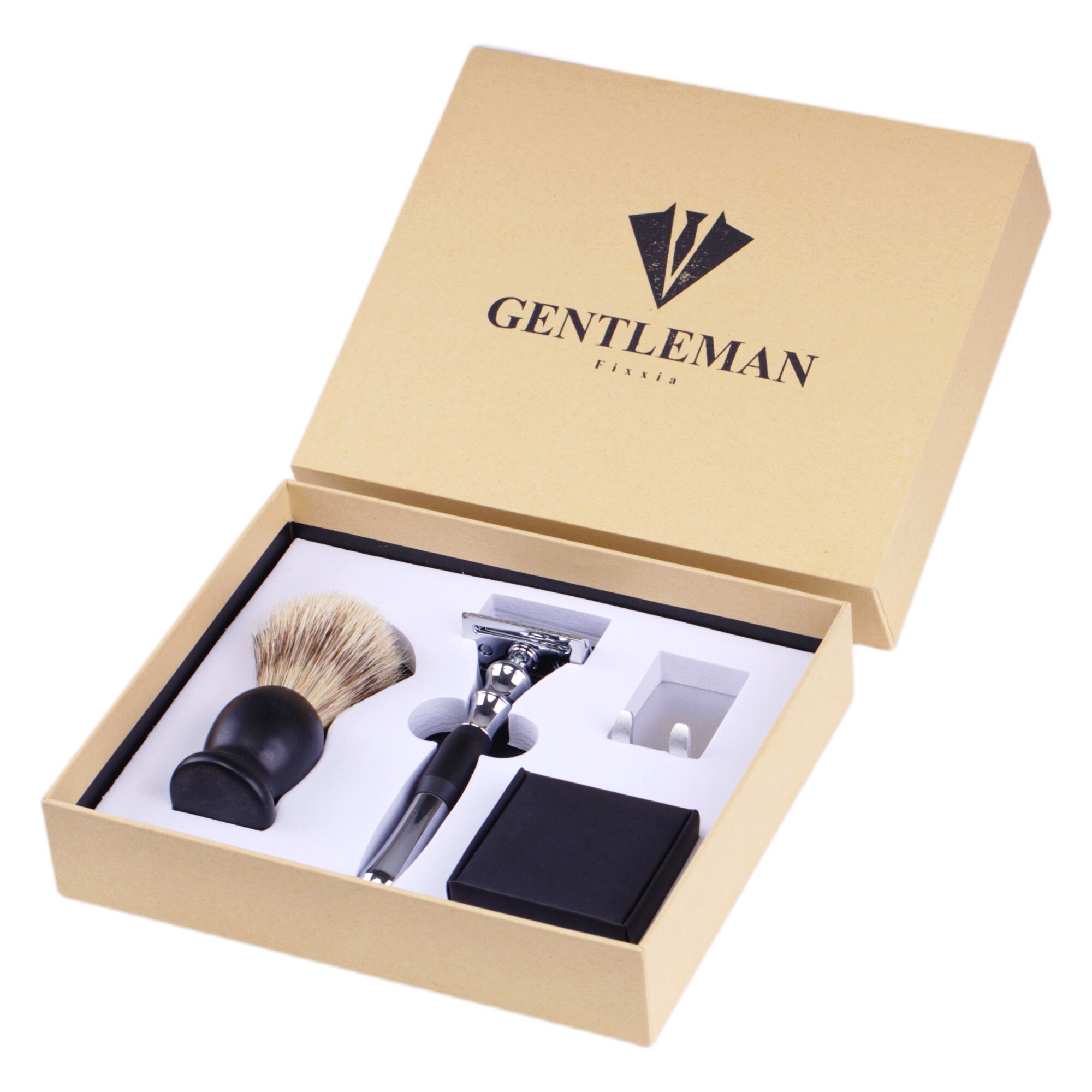 Set barbierit cu aparat de ras clasic Fixxia Safety Razor, maner din ...