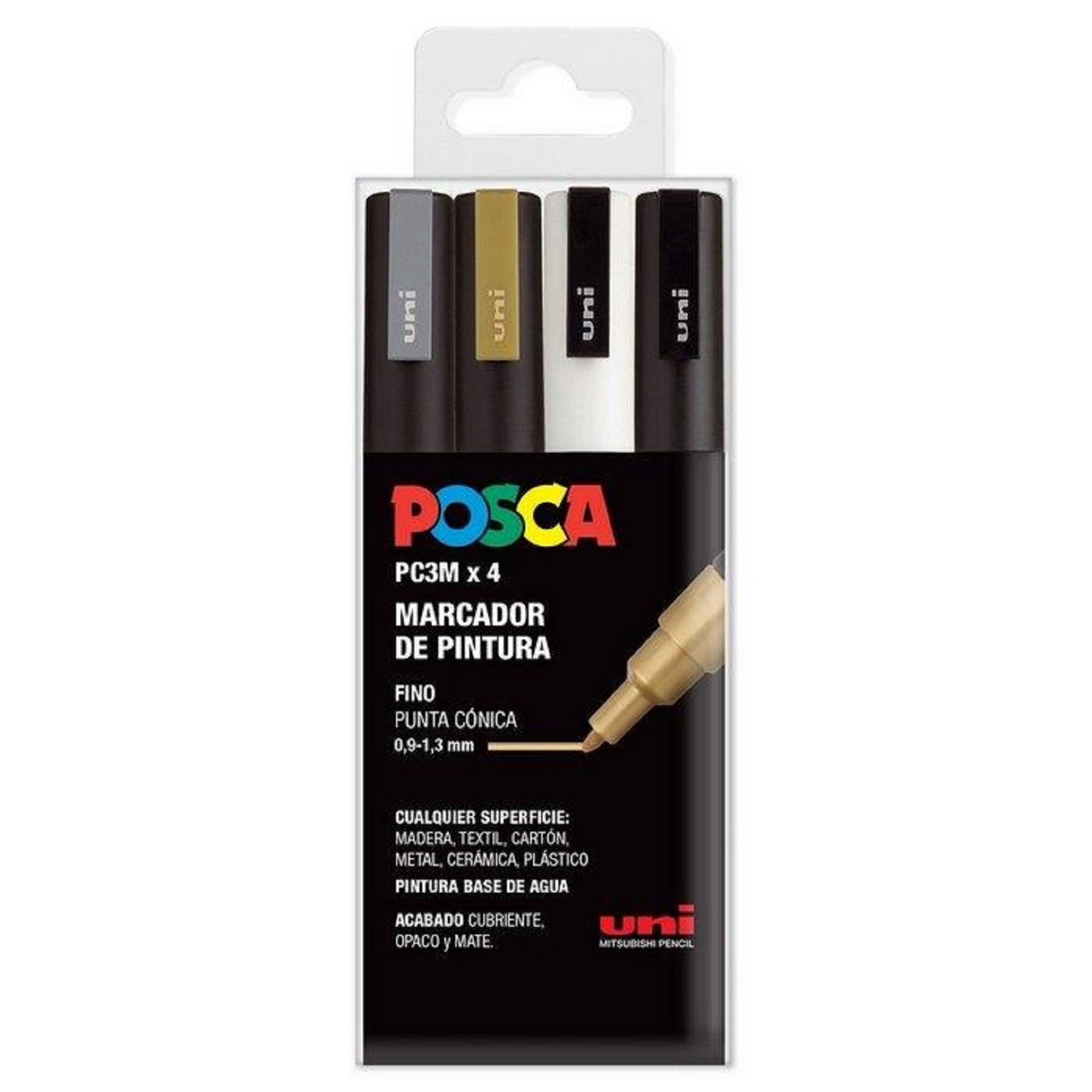 Set 4 markere, Posca PC3M, cu varf fin, Mono Colours, Multicolor - eMAG.ro