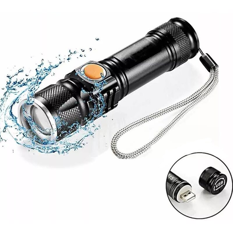 Alainn ® мини метален фенер, USB зареждане, Cree T6 LED, 3 режима на ...