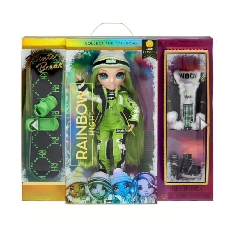 Set Papusa Rainbow High, Jade Hunter cu 10 accesorii, verde, 30 cm ...