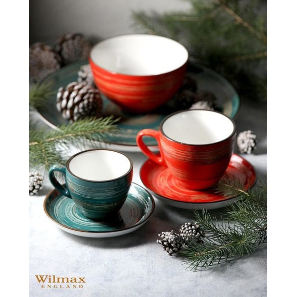 Ceasca de cafea cu farfurie, Wilmax England, Portelan, 110 ml, Verde ...