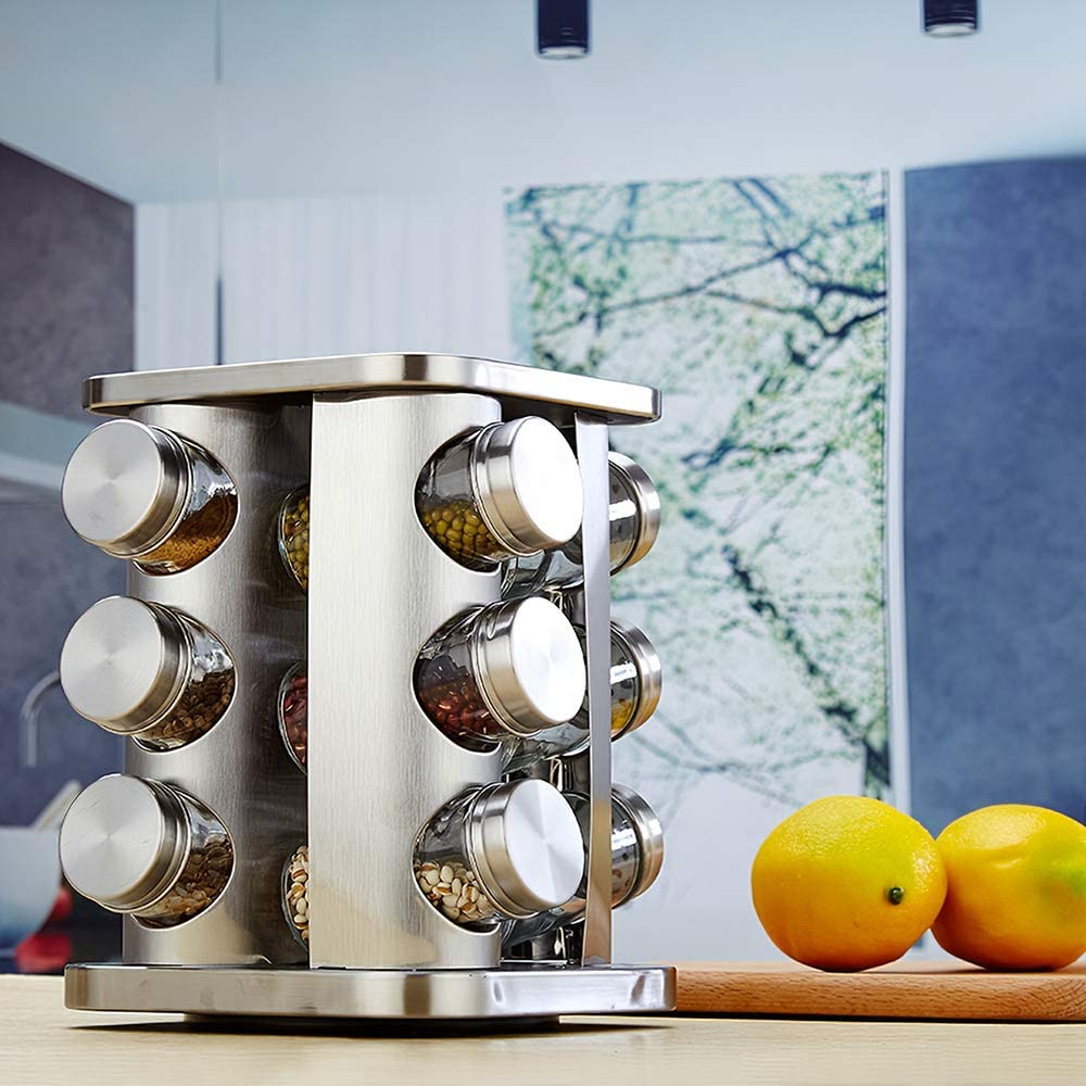 Carusel condimente cu 12 borcane, Frandis, 20x20x21 cm, inox/sticla ...