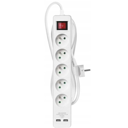 Priza multipla cu intrerupator Emos, 5 prize, 2xUSB, 3 m, Alb - eMAG.ro