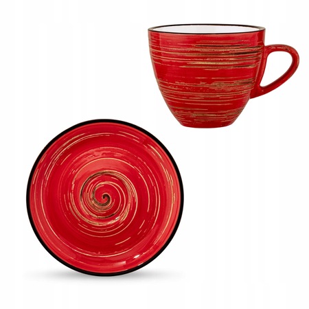 Ceasca de cafea cu farfurie, Wilmax England, Portelan, 110 ml, Rosu ...