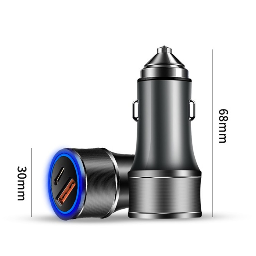 Incarcator auto SvodMedia® 36W Super Fast Charger USB si Type-C, cu LED ...