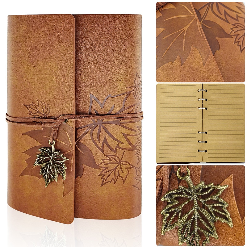 Caiet vintage, Piele PU, A6, 18,5 x 12,6 x 2,3 cm, Maro - eMAG.ro