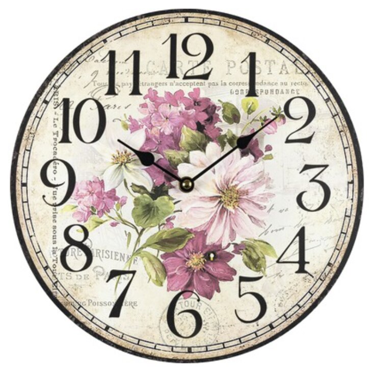Ceas decorativ de perete cu design floral, analogic, cu cifre arabe ...