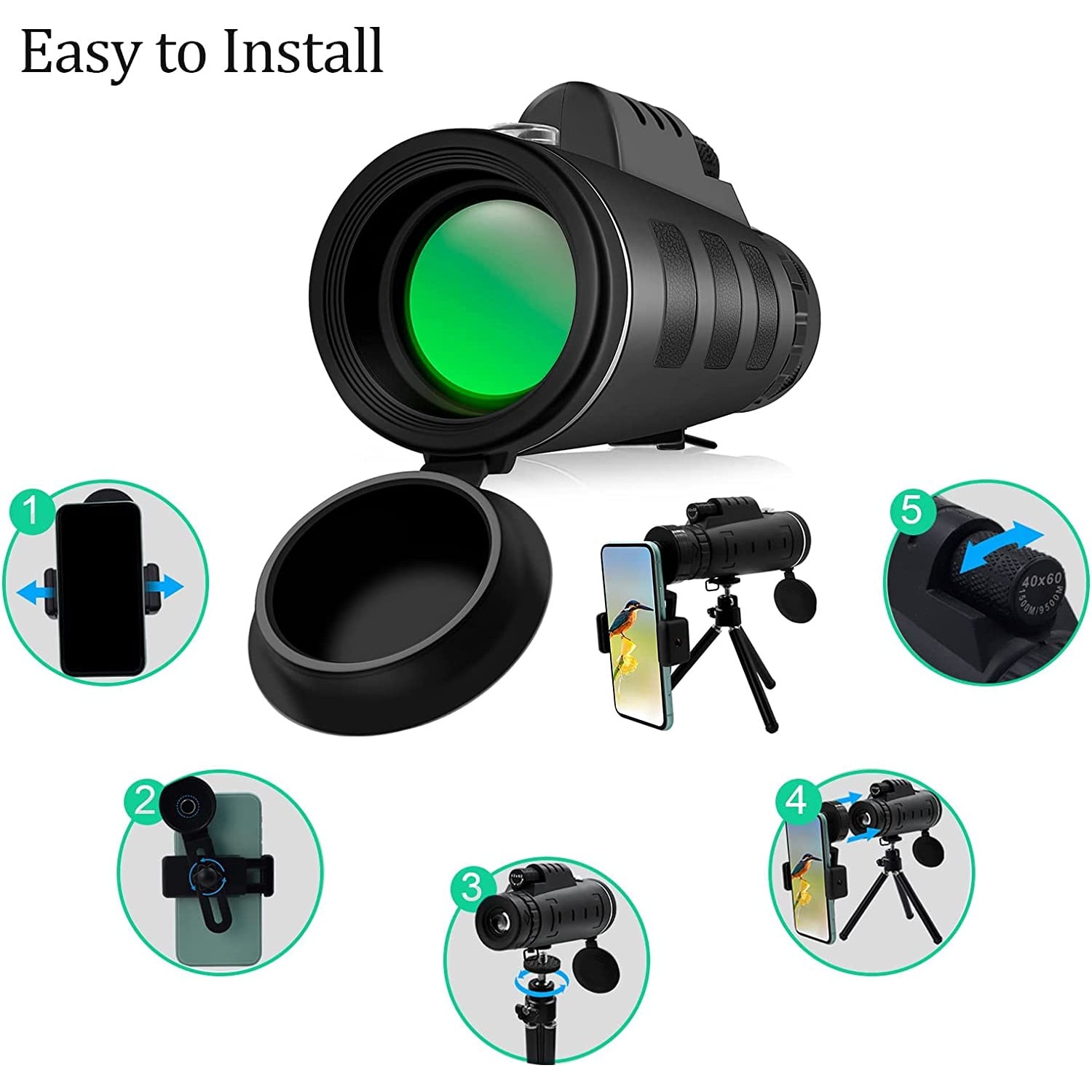 Monoclu, Excitat®, 40x60, Ocular extra mare de 22 mm, 1000m, Cu busola ...