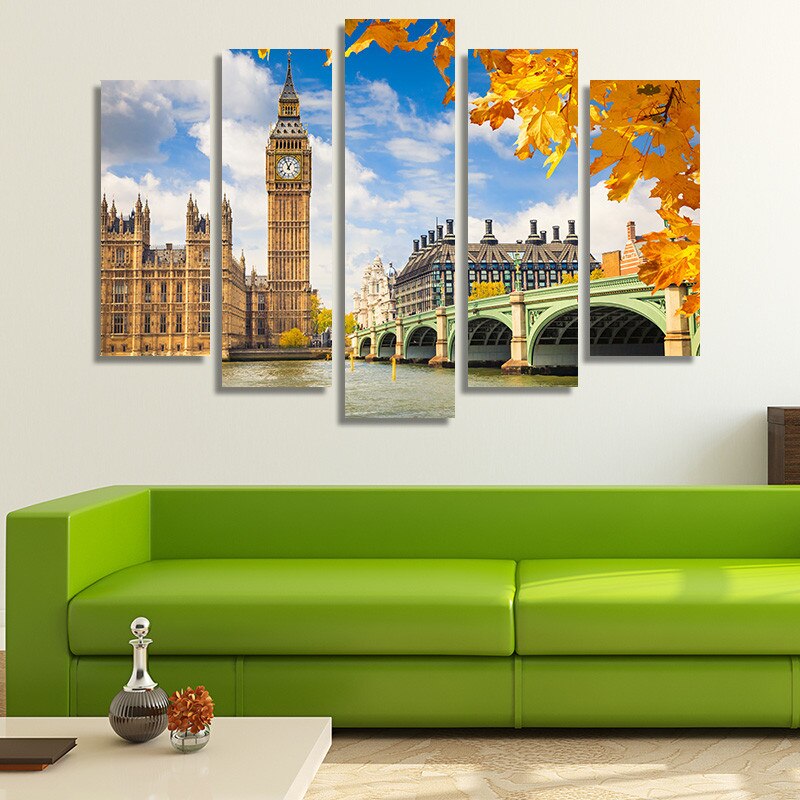 Декорация за стена ARTECO design Лондон, Биг Бен, 5 части, Канава 100% ...