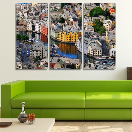 Декорация за стена ARTECO design Норвегия, Олесунд, 3 части, Канава 100 ...