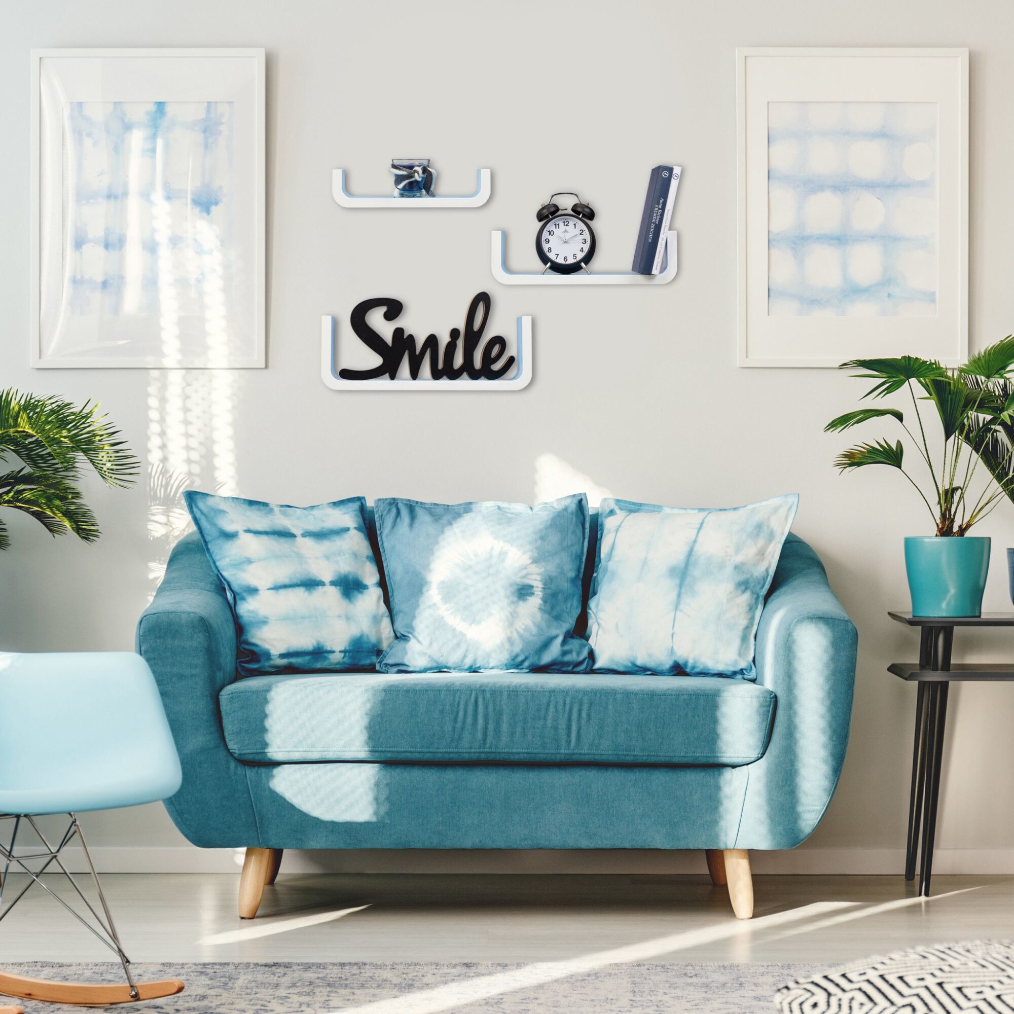 Set 3 rafturi de perete, alb, U-form, din MDF, Relaxdays - eMAG.ro