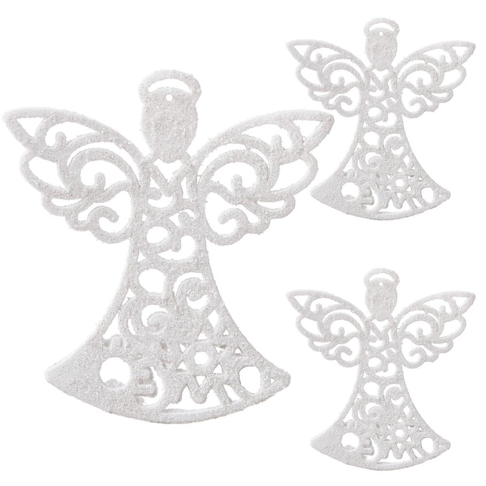 Set 3 bucati decoratiuni pentru brad, tip ingeras, 10 cm, alb cu ...