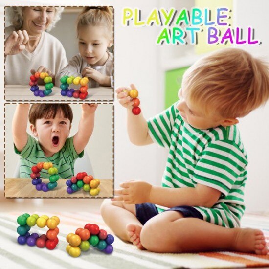 Jucarie educativa antistres cu bile curcubeu Art Ball Puzzle - eMAG.ro