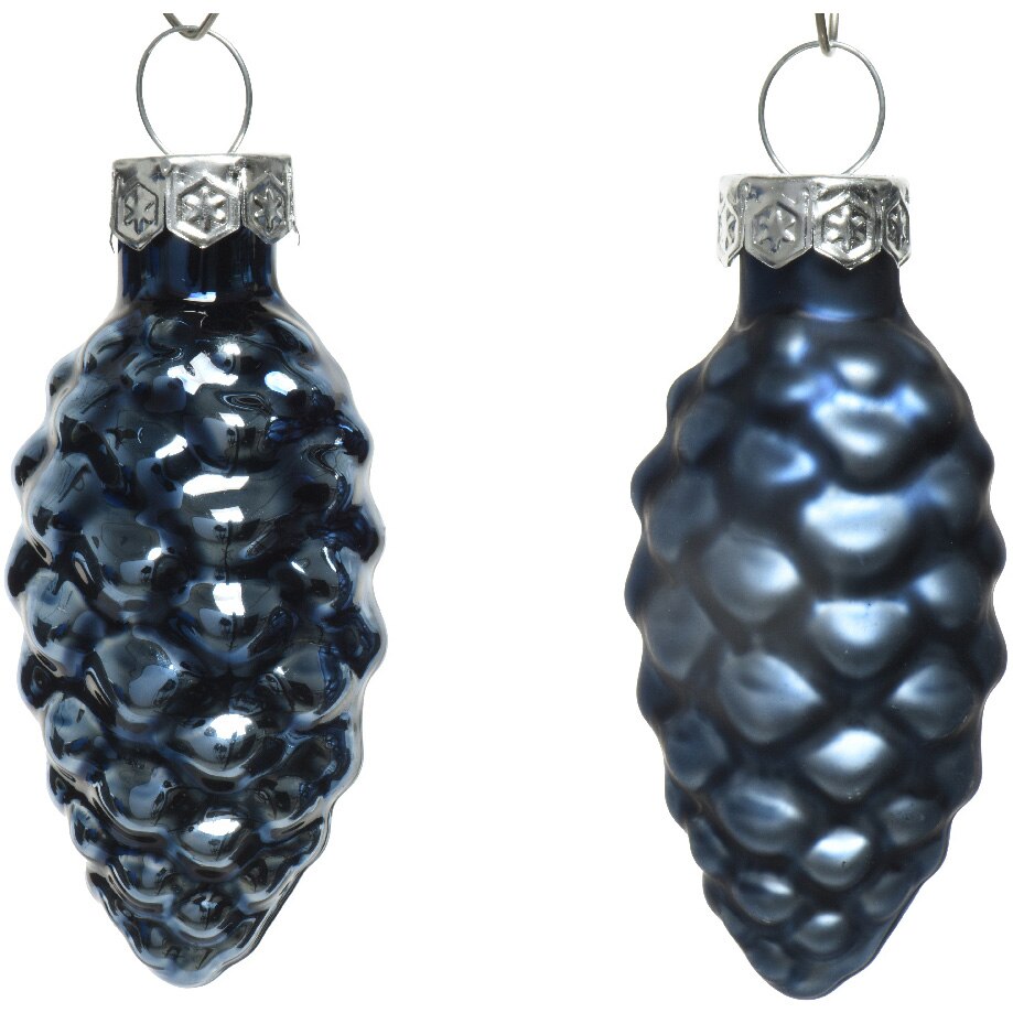 Set 12 decoratiuni Craciun Decoris, con de brad, sticla, 6 cm, albastru ...