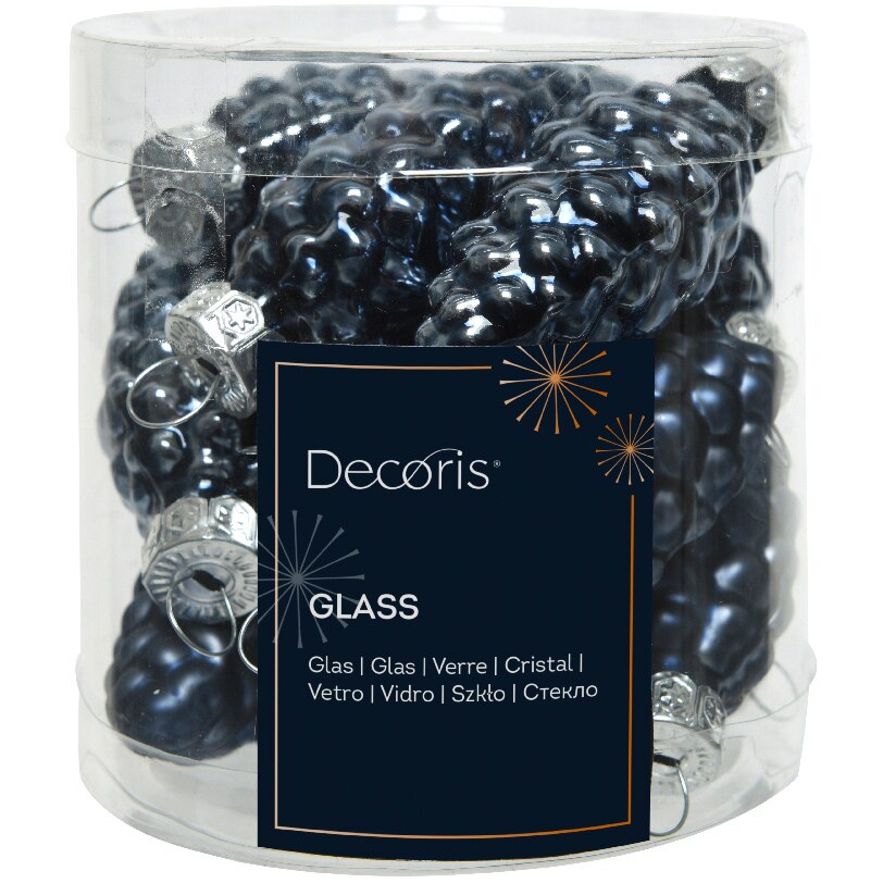 Set 12 decoratiuni Craciun Decoris, con de brad, sticla, 6 cm, albastru ...
