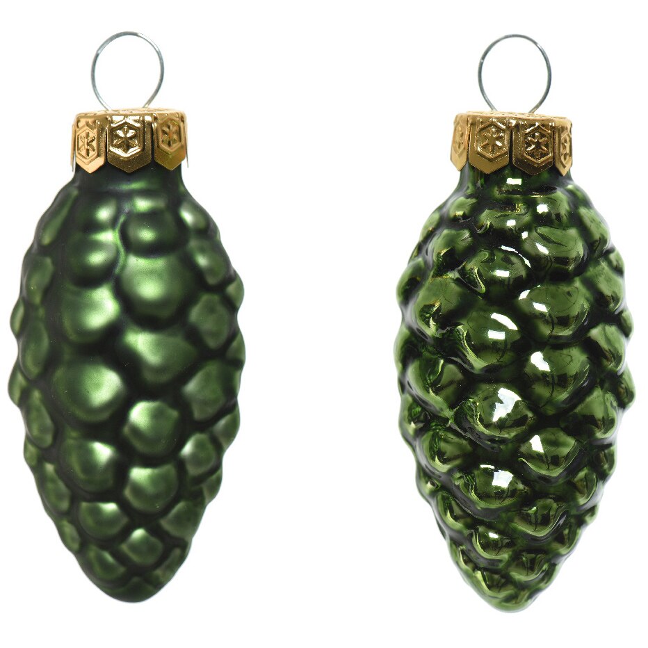 Set 12 decoratiuni Craciun Decoris, con de brad, sticla, 6 cm, verde ...