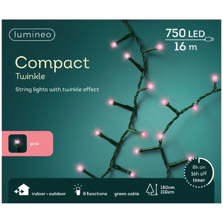 Instalatie Craciun Lumineo, 750 LED-uri, 1600 cm, lumina roz, 8 functii ...