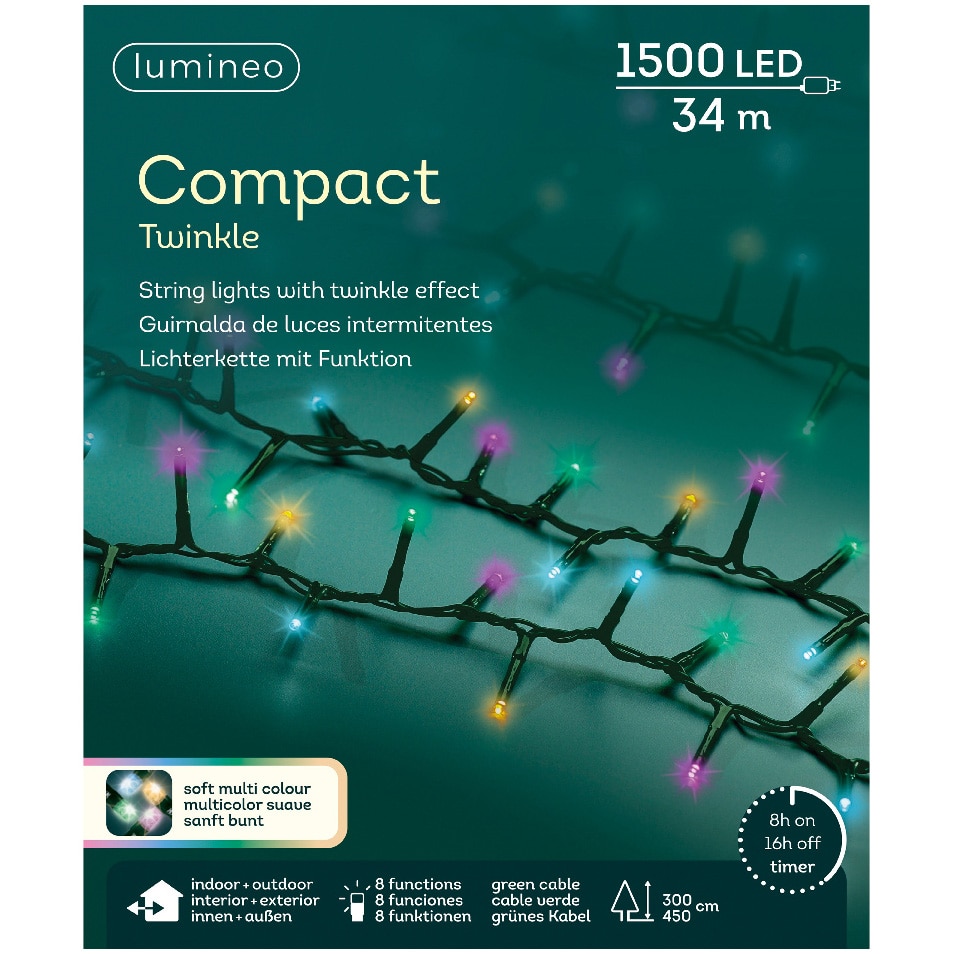 Instalatie Craciun Lumineo, 1500 LED-uri, 3400 cm, lumina multicolora ...