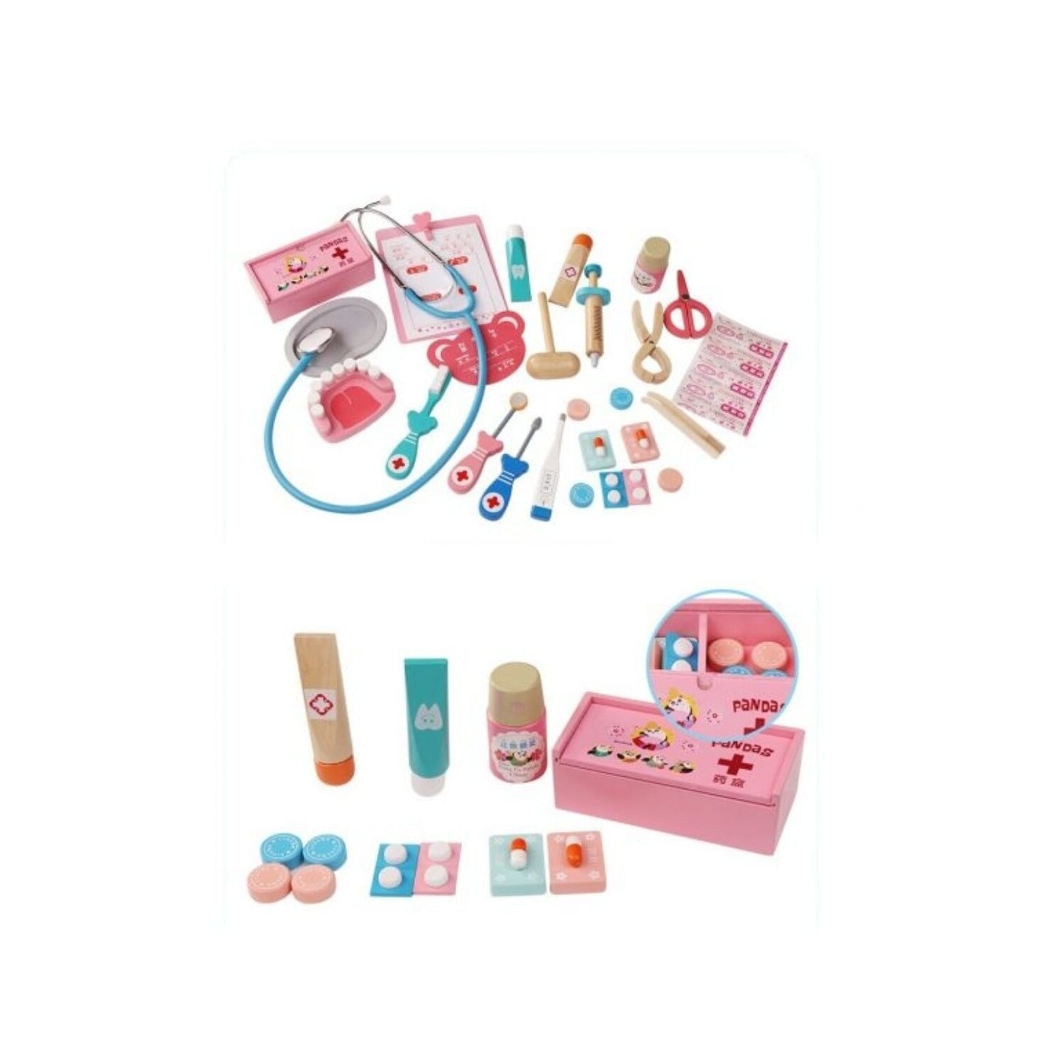 Set Trusa de doctor, Dentist, cu 20 accesorii din lemn, multicolor, 25 ...