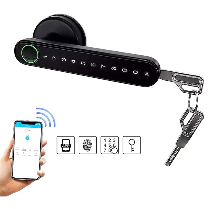 Clanta cu amprenta digitala, 4 moduri deschidere, APP Bluetooth, Parola ...