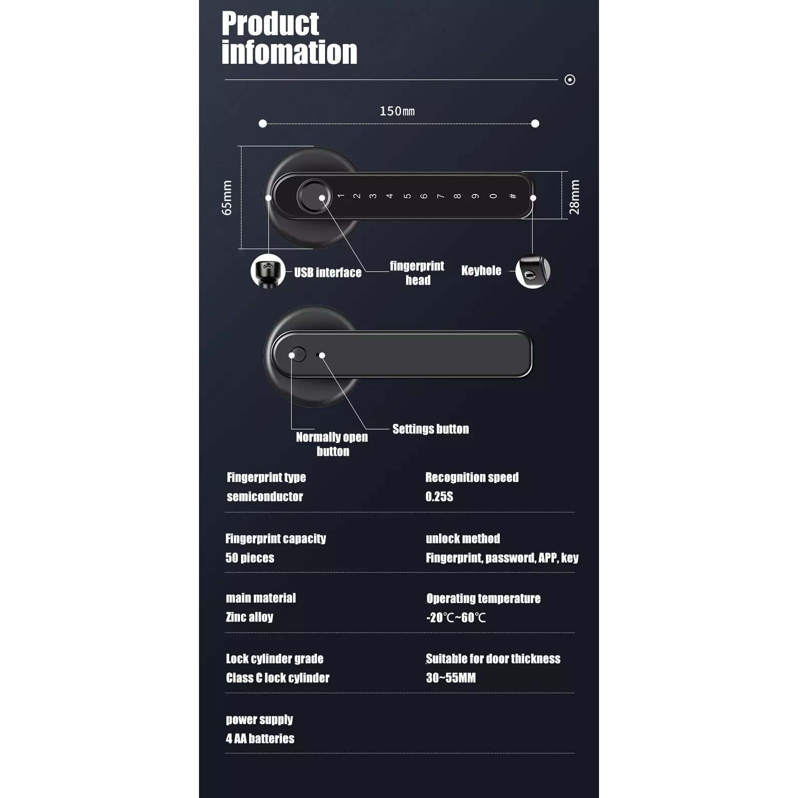 Clanta cu amprenta digitala, 4 moduri deschidere, APP Bluetooth, Parola ...