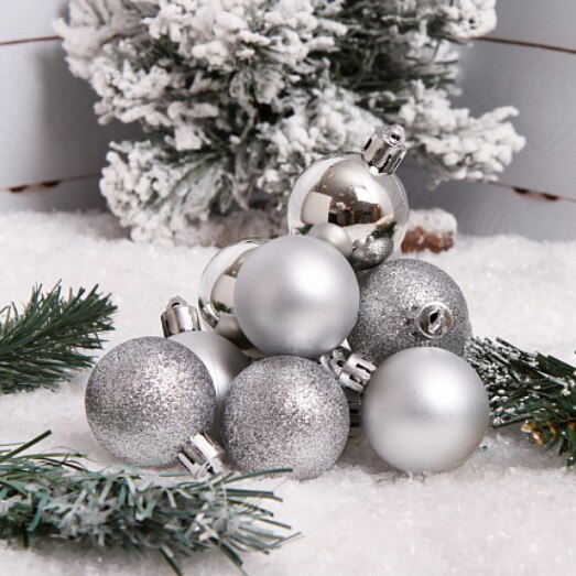 Комплект Коледни топки, Elemag, За елха, 6 Броя, Сив, ф4 - eMAG.bg