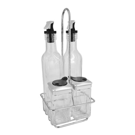 Set 5 piese, oliviera cu 4 recipiente pentru condimente si suport ...