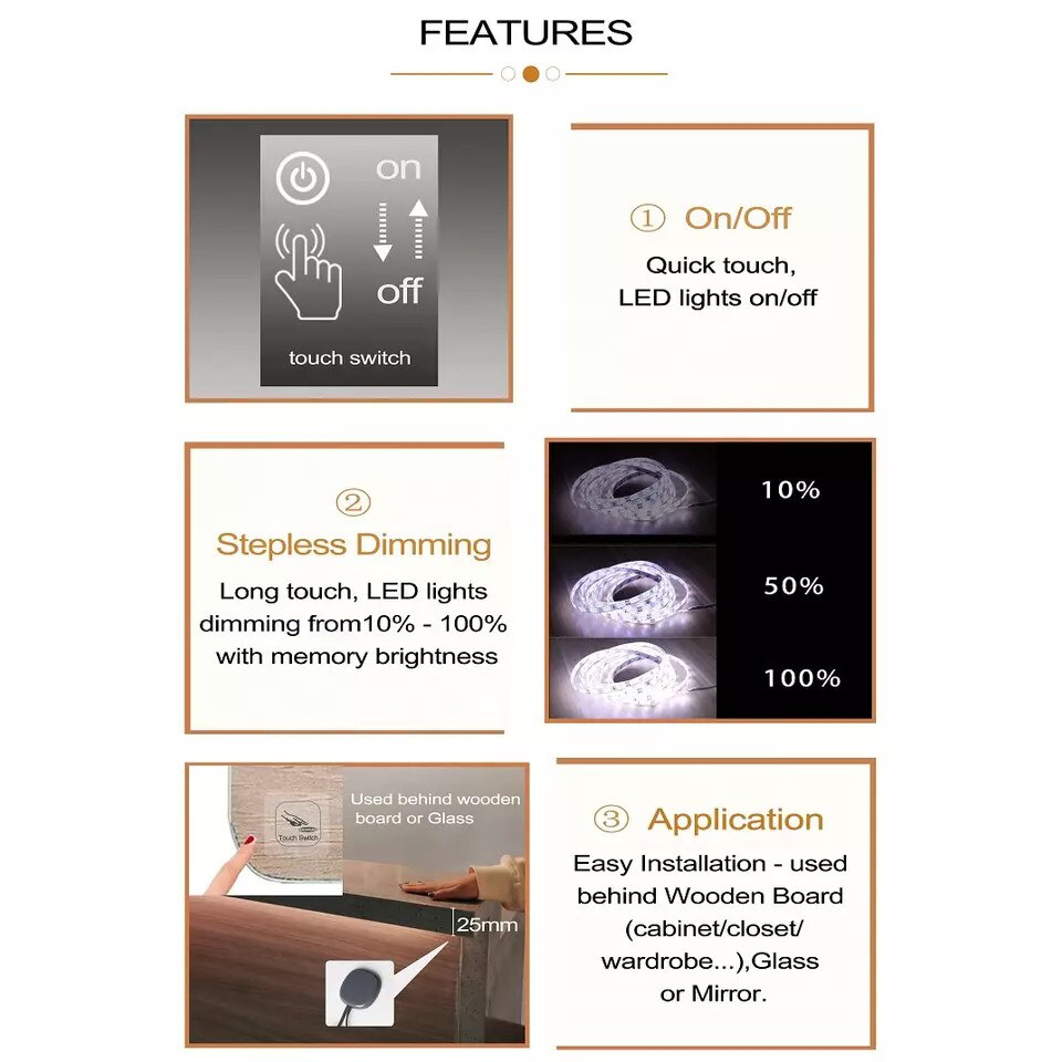 Intrerupator dimmer 12V maxim 5a 25mm penetrare fara gauri pentru banda ...