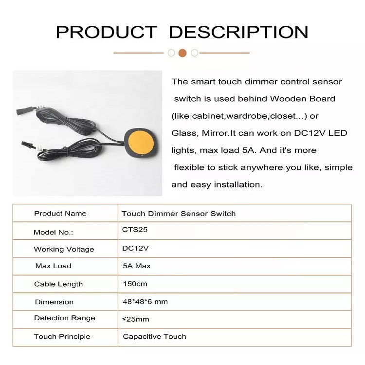 Intrerupator dimmer 12V maxim 5a 25mm penetrare fara gauri pentru banda ...