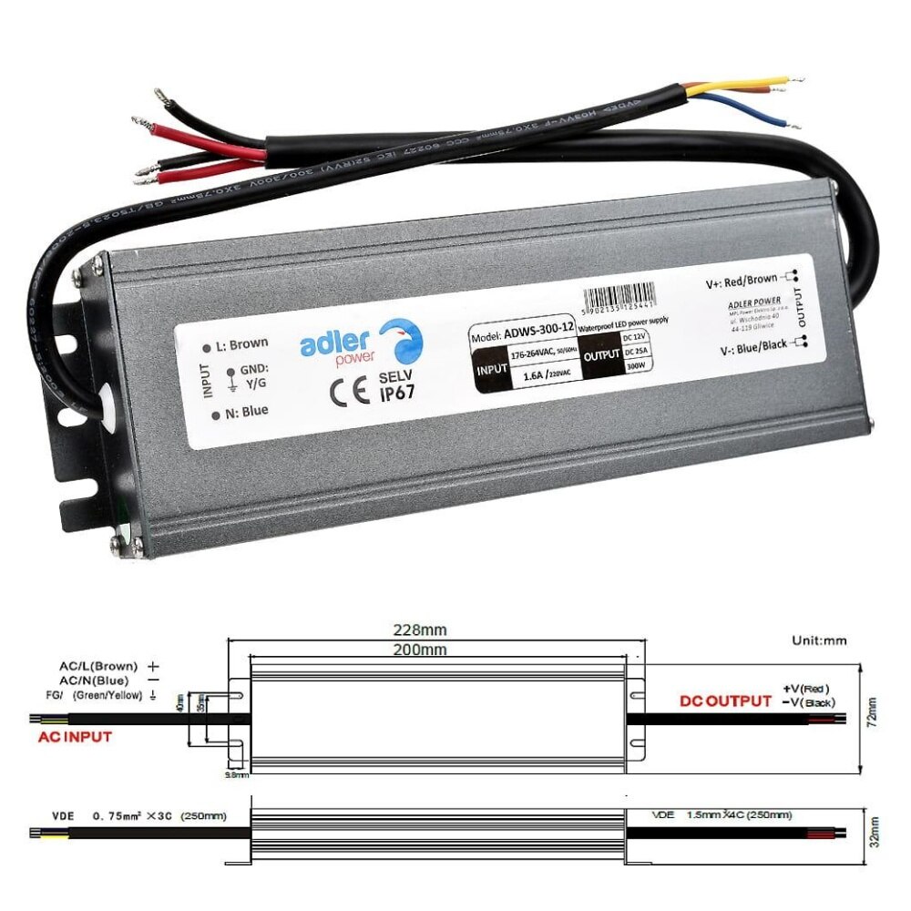 Sursa alimentare slim 24V 300W 12.5A ADWS-300-24 IP67 - eMAG.ro