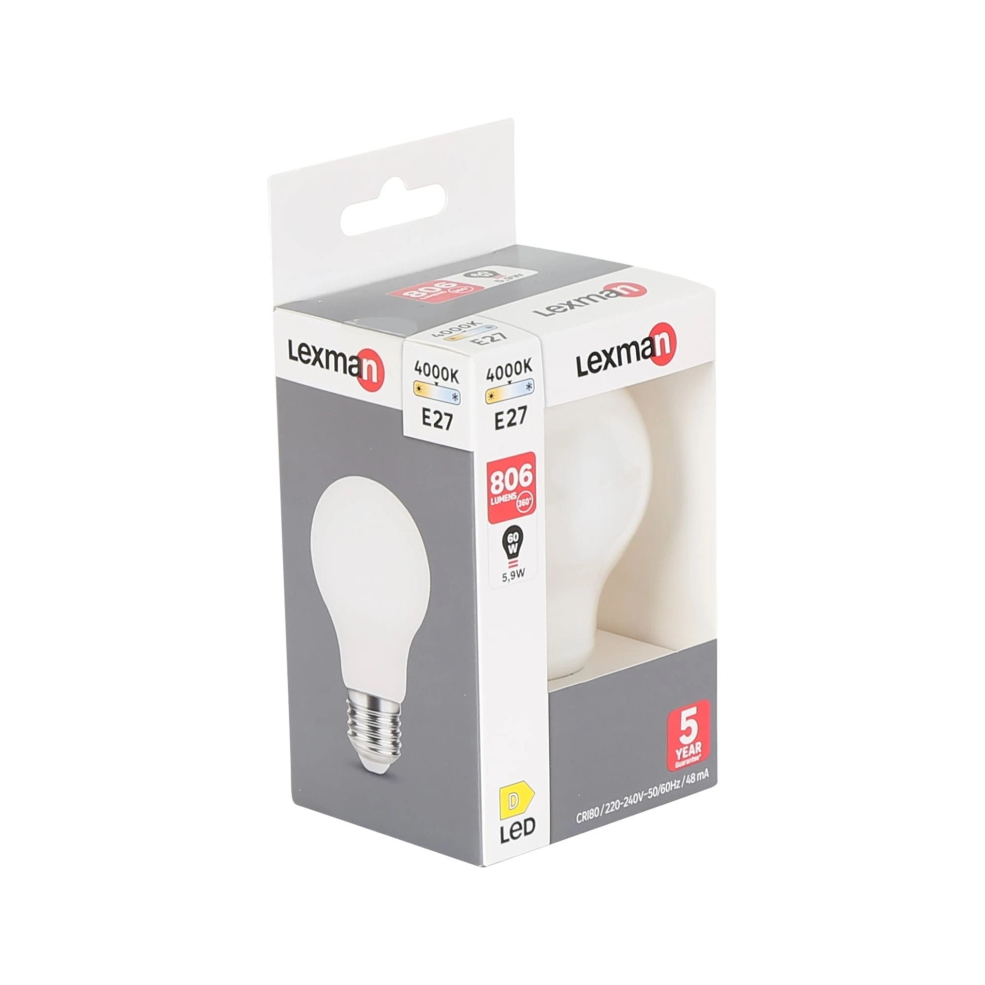 LED крушка LEXMAN milKy E27 A60 5.9W 806 лумена 4000K - eMAG.bg