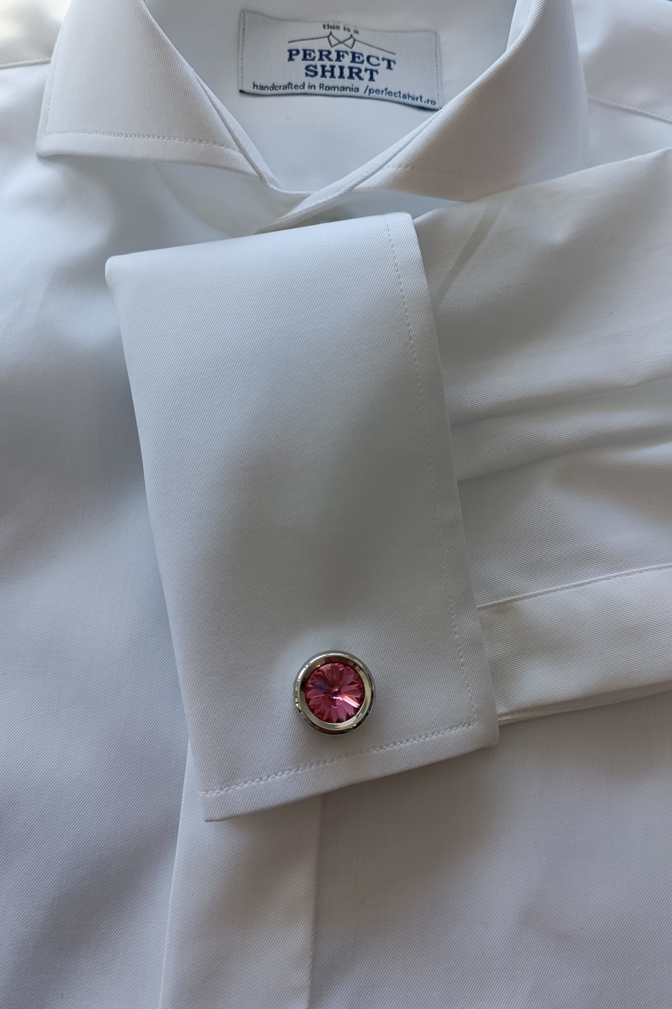 Set butoni pentru camasa premium rotunzi argintii cu cristal Swarovski ...