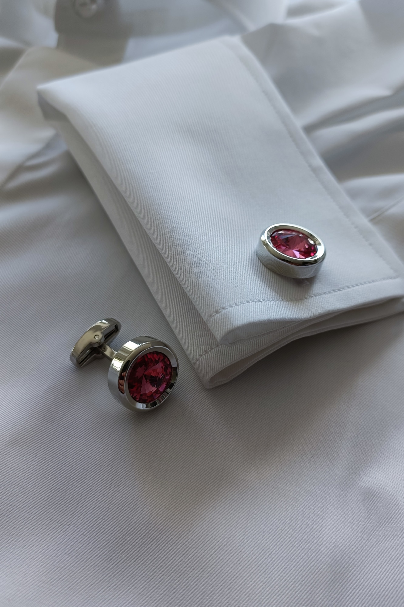 Set butoni pentru camasa premium rotunzi argintii cu cristal Swarovski ...