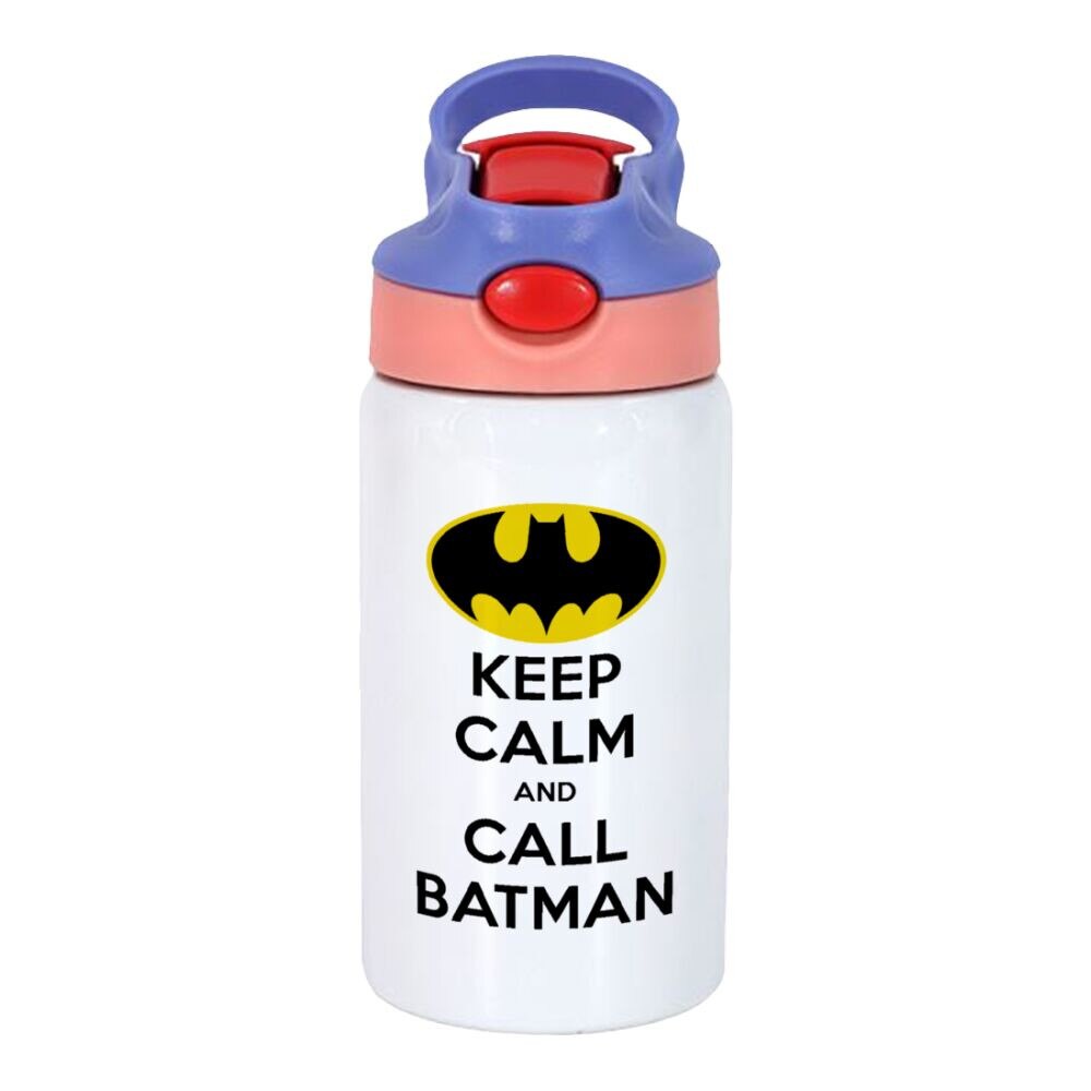 Termos Keep Calm & Call Batman, Pentru copii, Inox, 350 ml, Capac Roz ...