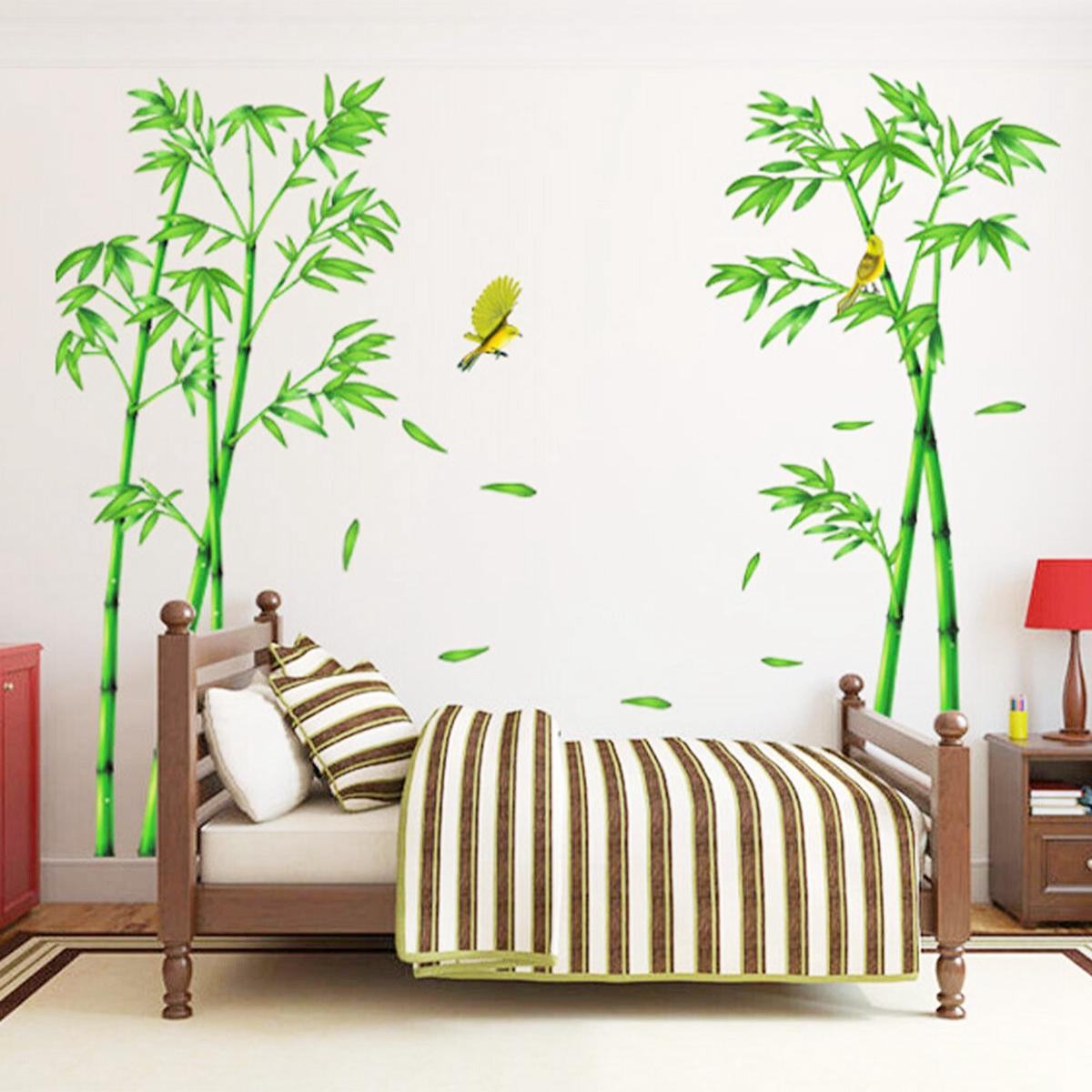 Sticker Decorativ pentru Mobila si Perete, Plante de Bambus si Pasari ...
