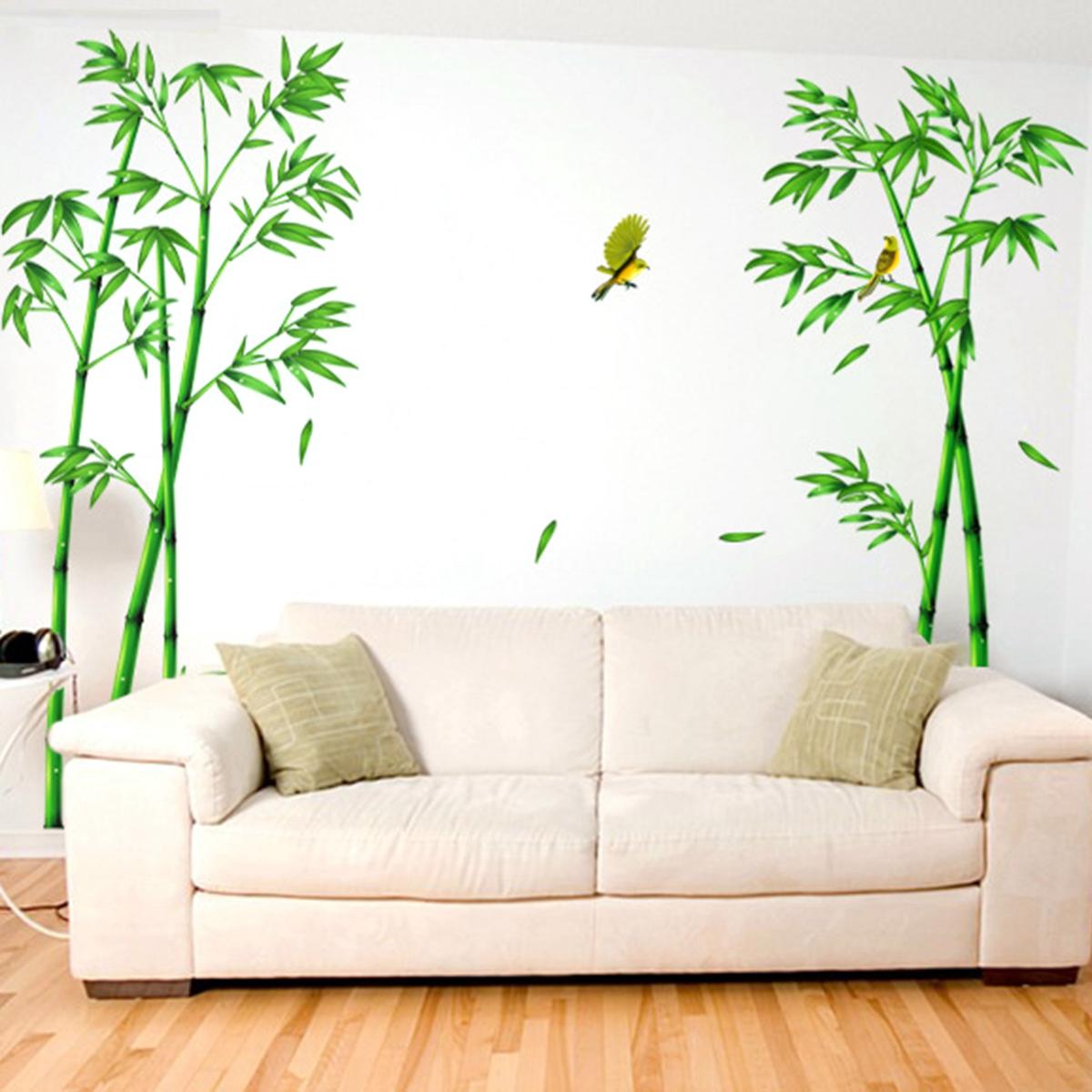 Sticker Decorativ pentru Mobila si Perete, Plante de Bambus si Pasari ...