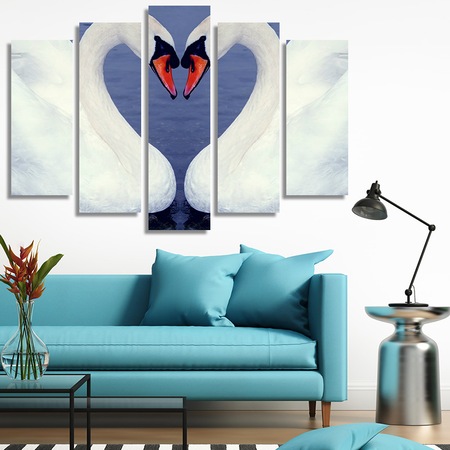 Декорация за стена ARTECO design Влюбени Лебеди, 5 части, Канава 100% ...