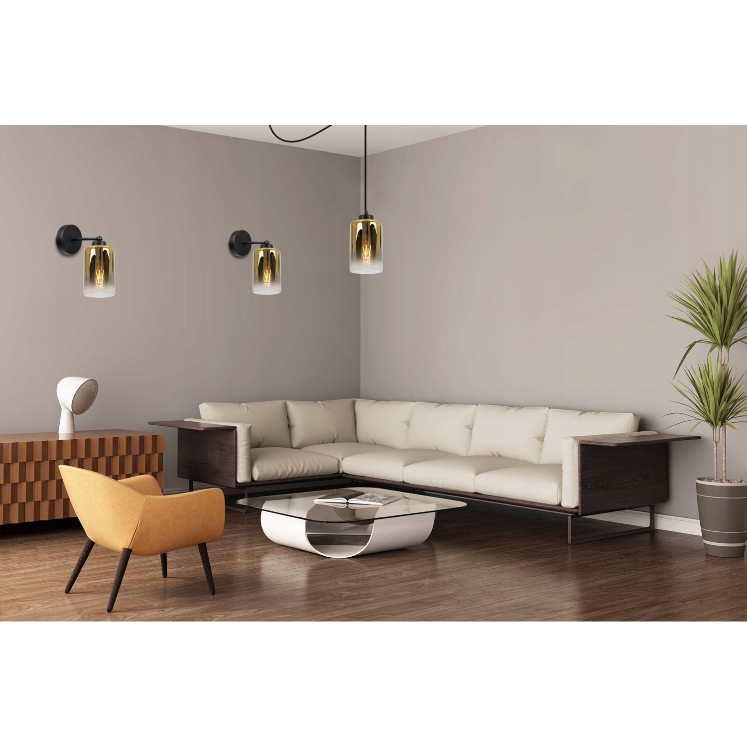 Aplica, Sticla/Metal, Negru/Auriu, 25cm, HELLA 2322/K - eMAG.ro