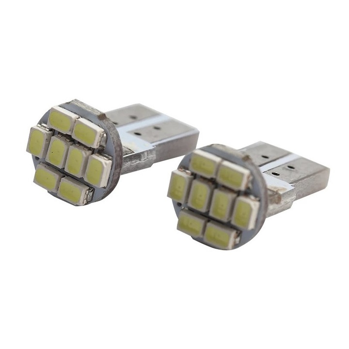 Комплект от 2 броя Led крушки t10 w5w, 8 smd, бели 6000k, 12v - eMAG.bg