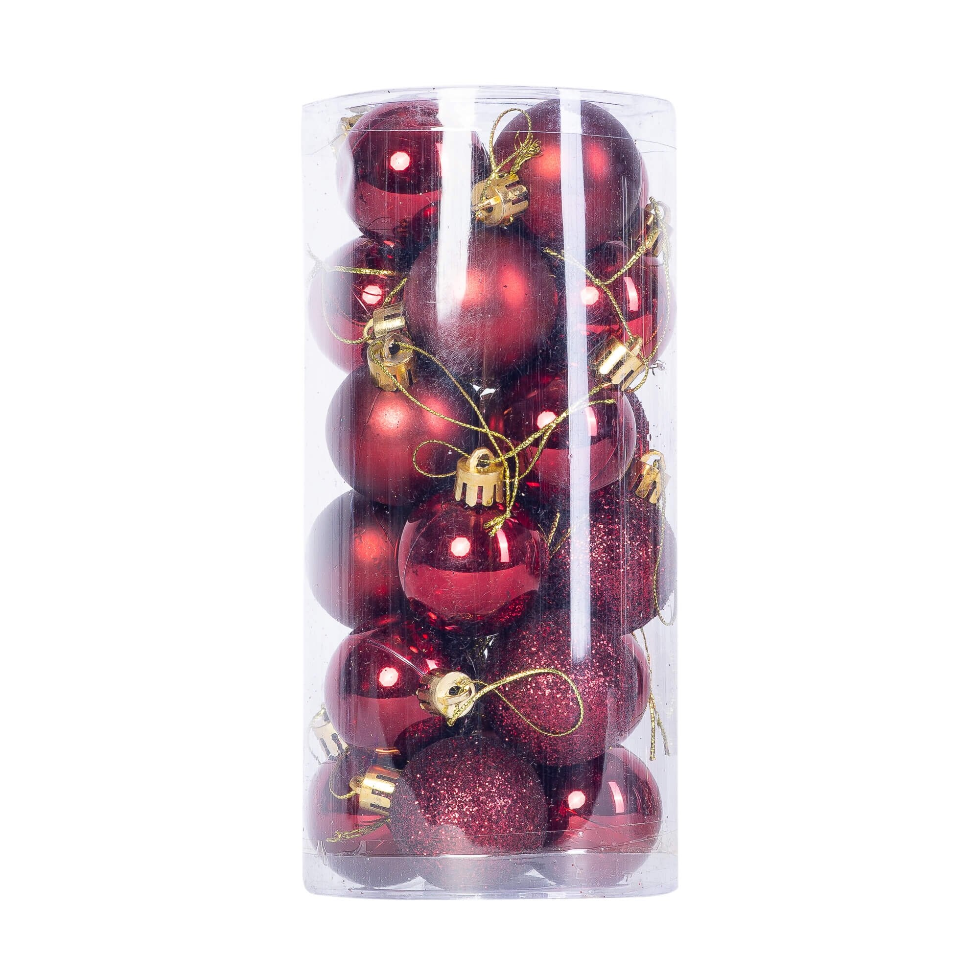 Комплект 24 бордо коледни топки 3 см - eMAG.bg