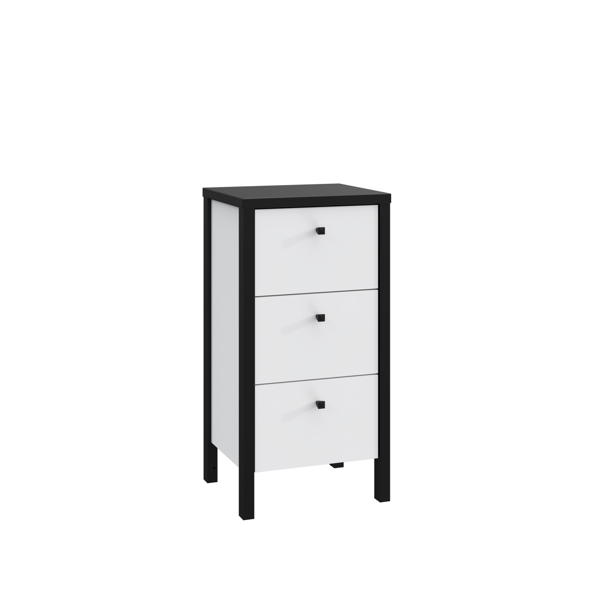 Noptiera moderna cu 3 sertare Trio alb cu negru 35.5x70x30.6 cm ...