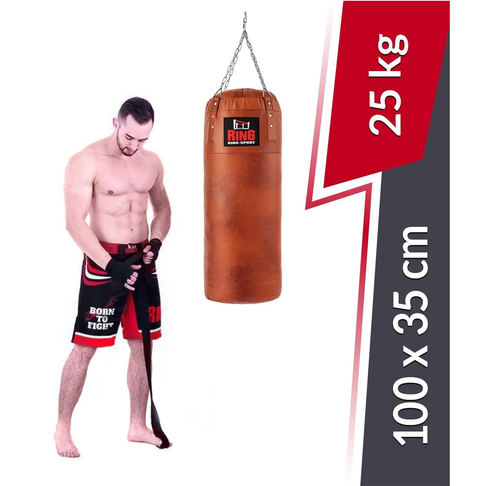 Sac de box Ring, Piele naturala, 100x35 cm, 25 kg, Maro - eMAG.ro