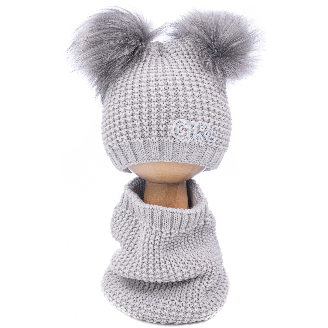 Set caciula si fular pentru copii Proman, 1-2 ani, Acril, Gri - eMAG.ro