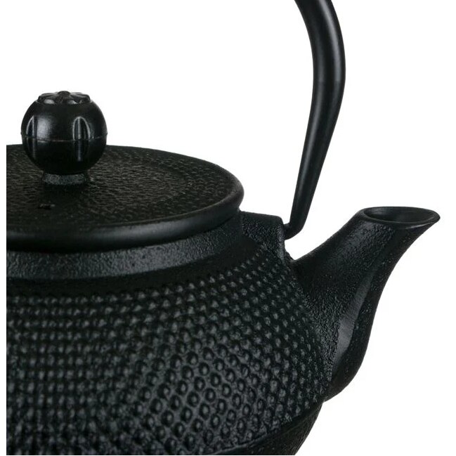 Ceainic, Herum®, din fonta cu model in relief si filtru metalic, Negru ...