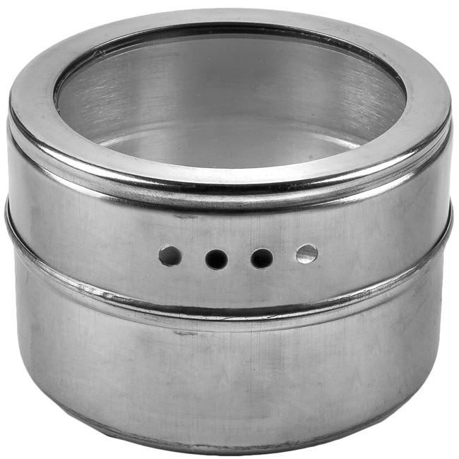 Set 4 borcanele metalice, cu capac transparent, megnetic, gri, 6 x 4 cm ...