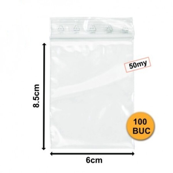 Set 100 Bucati Pungi Din Plastic Cu Fermoar ZipLock Sita, 60mm x 85mm ...