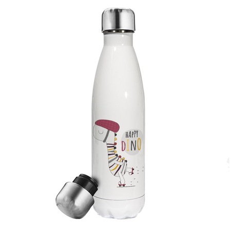 Termos Travel Flask, Model Happy Dino, Perete dublu, Inox, 500 ml, Alb ...