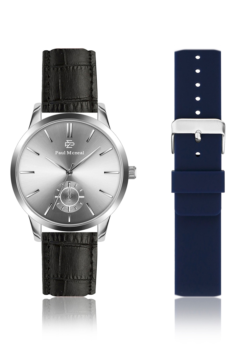 Paul McNeal, Кварцов часовник с кожена и силиконова каишка, Син, Черен ...